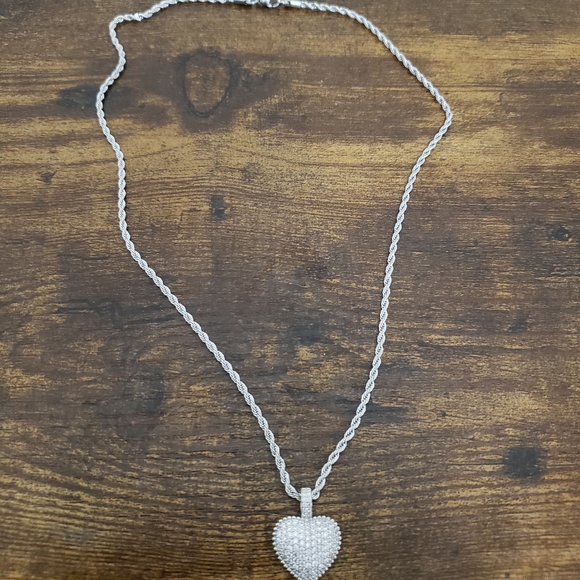 Jewelry | Iced Out Silver Heart Pendant W 2 Free Rope Chain | Poshmark